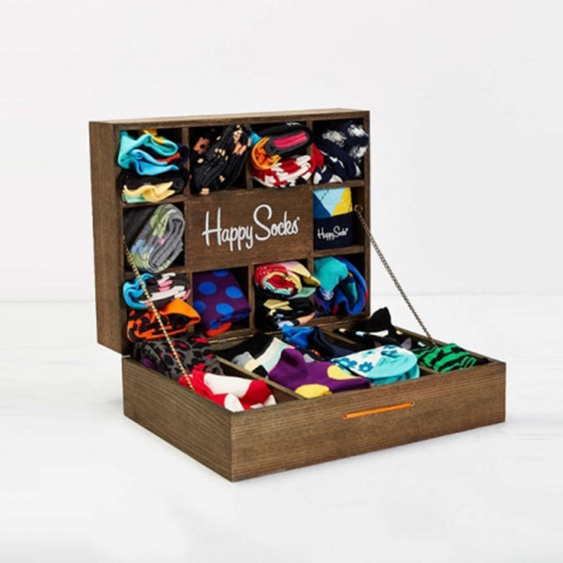 China Customized Brown Wooden Happy Socks Display Box For Sale Manufacturer and Supplier HICON